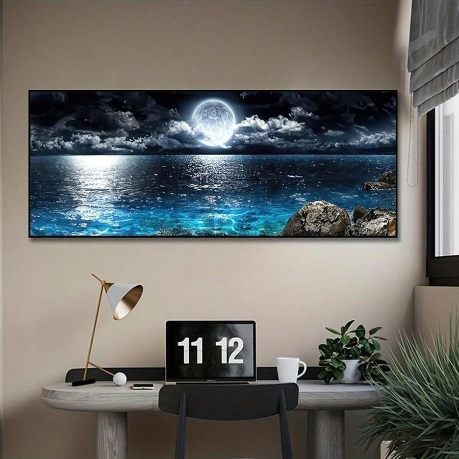 1 stuk Canvas Muur kunst Modern Abstract Oceaan En Nacht Maan Landschap Thuis Slaapkamer ...