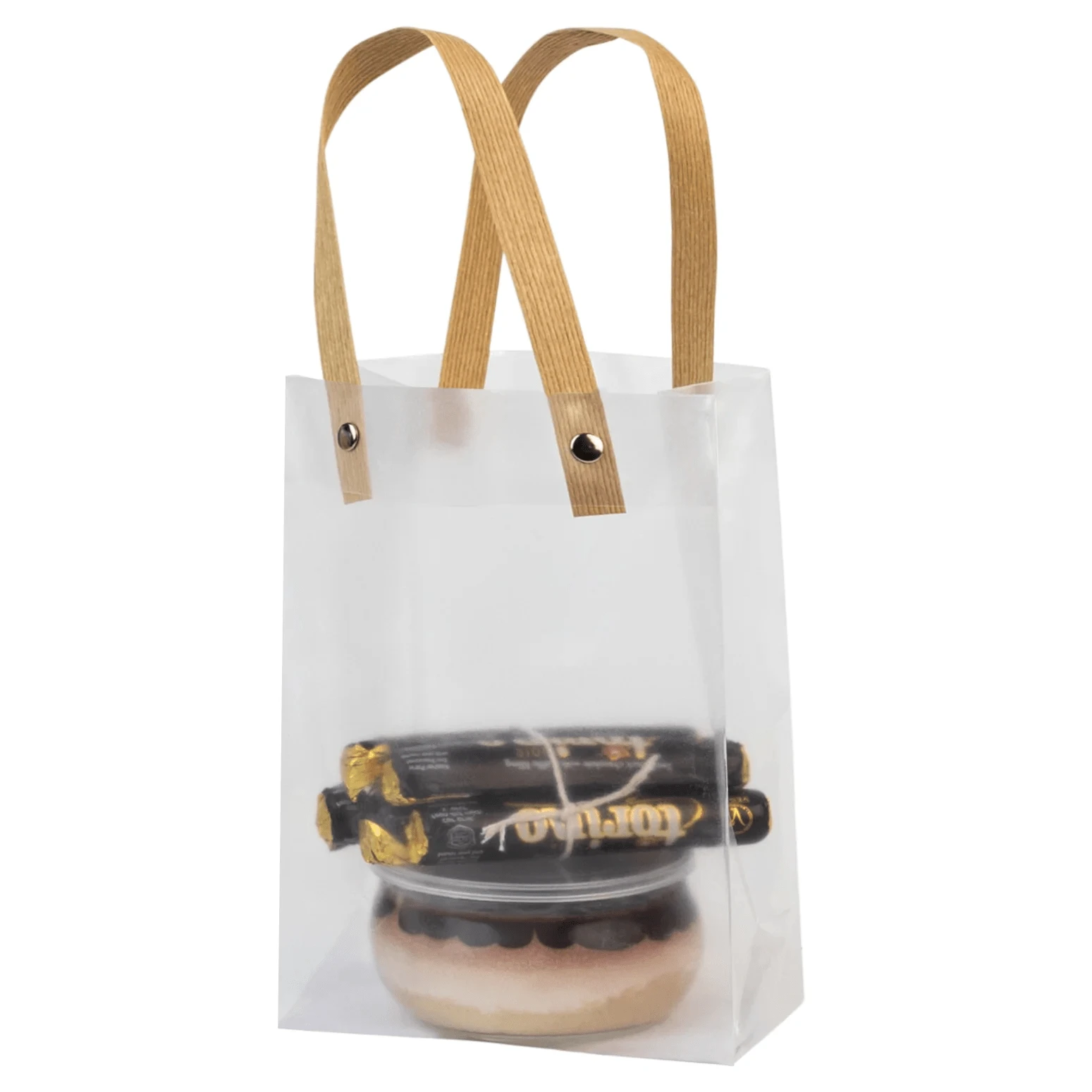 Clear Plastic Bag 7.5X5.25X2.75 Inches With Brown Straw Handle 10 Pack ...