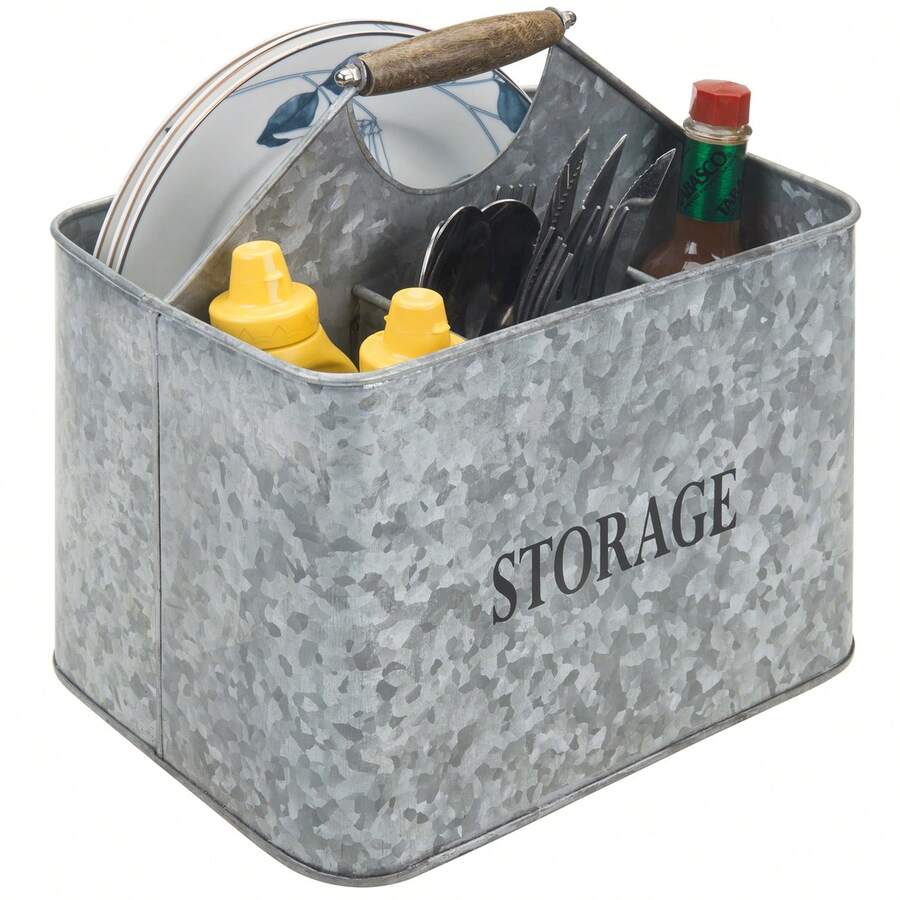 MyGift Galvanized Metal 4 Compartment Utensil Holder Caddy, India ...