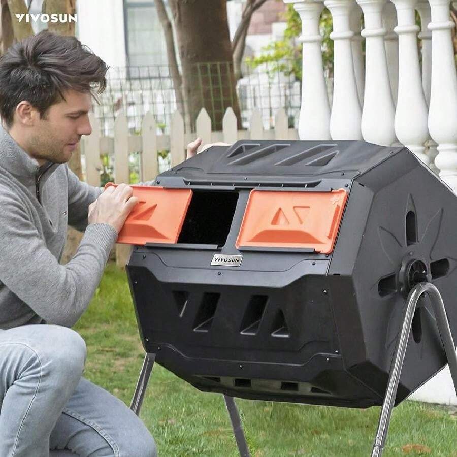 VIVOSUN Outdoor Tumbling Composter Dual Rotating Batch Compost Bin, 43 ...