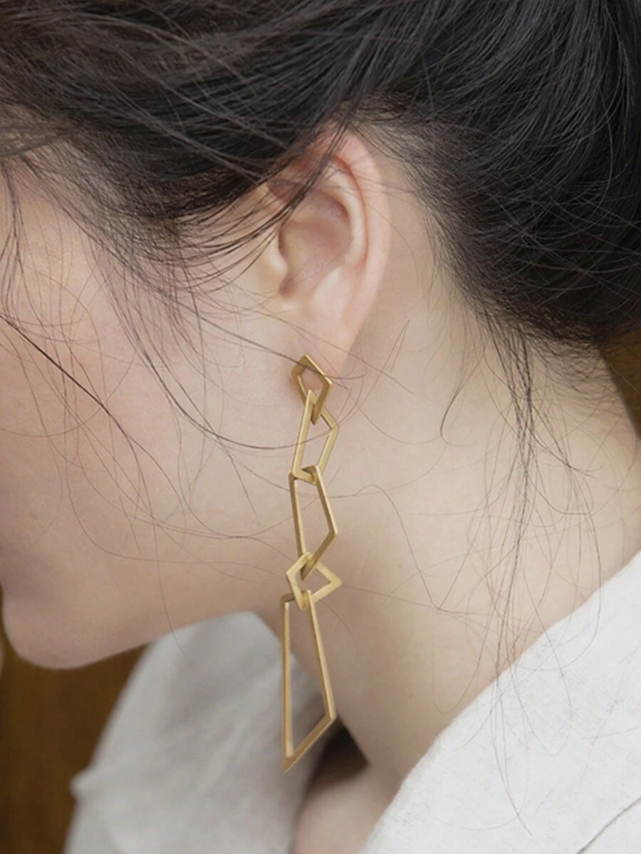 1pair Womens Minimalist And High End Geometric Shaped Long Dangle