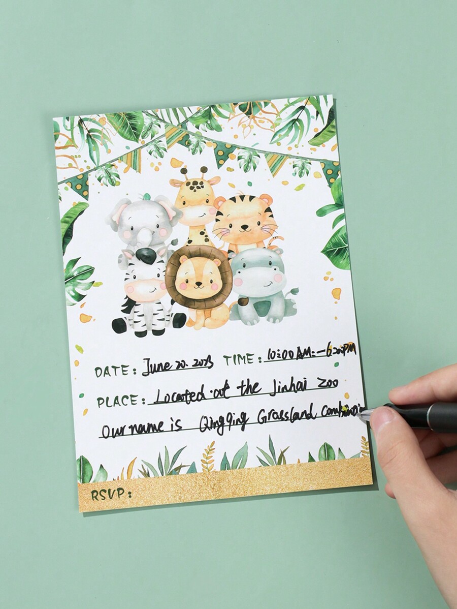 12pcs Jungle Animal Hunting Theme Style Paper Invitation Card ...