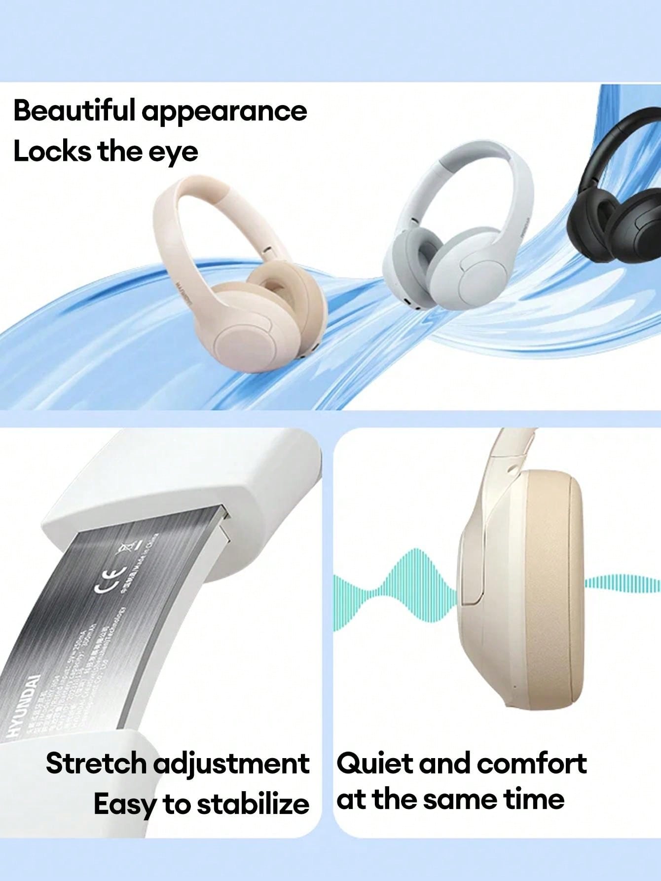Hyundai Hy-H04 Passive Noise Cancelling Wireless Headphones, Over Ear, Long Battery Life, Hd ...
