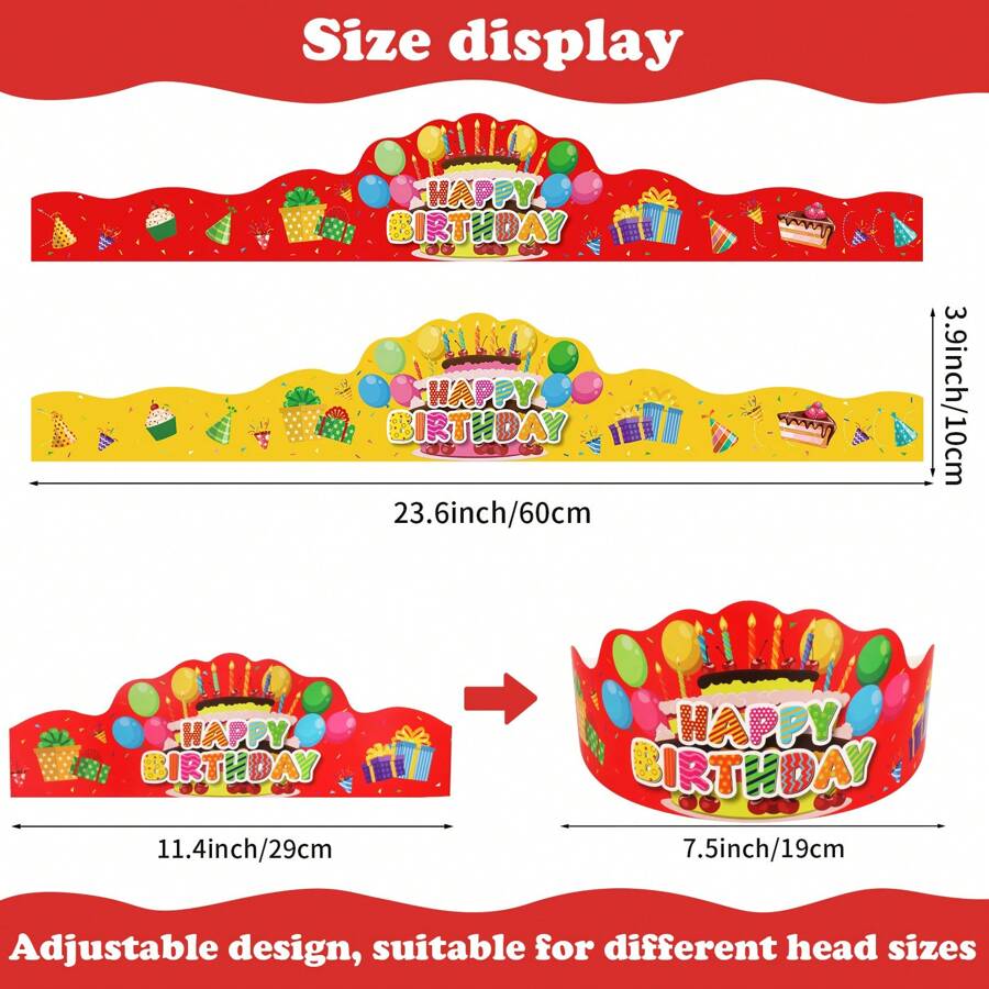 48 Pieces Birthday Crowns For Classroom, Adjustable Paper Happy ...