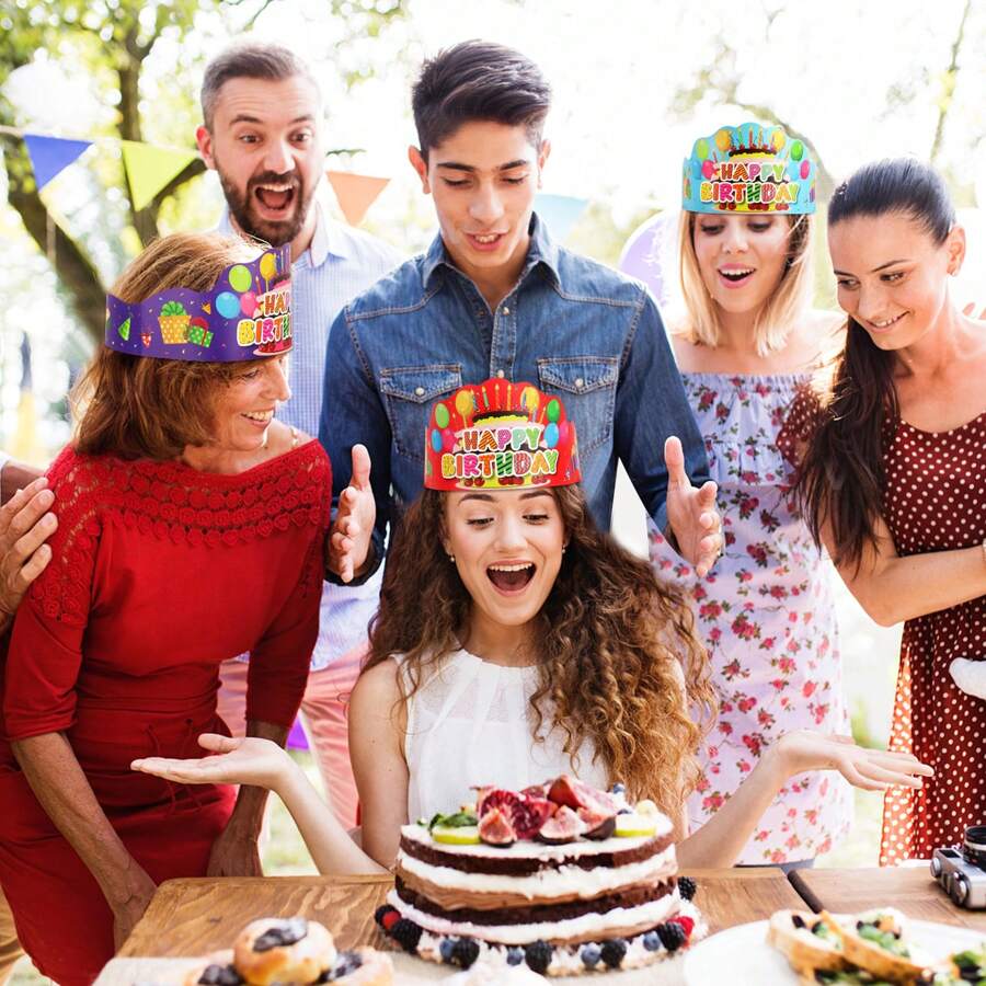 48 Pieces Birthday Crowns For Classroom, Adjustable Paper Happy ...