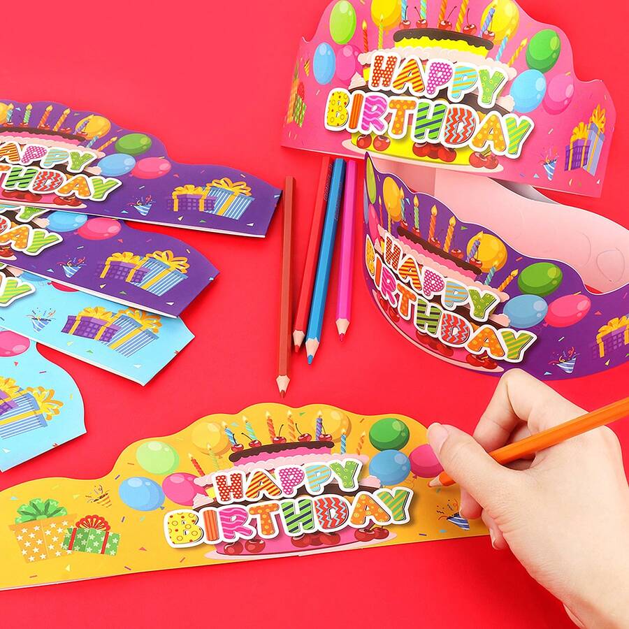 48 Pieces Birthday Crowns For Classroom, Adjustable Paper Happy ...