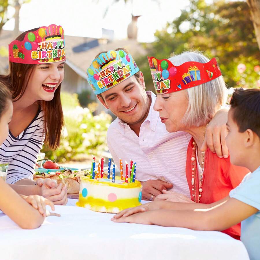 48 Pieces Birthday Crowns For Classroom, Adjustable Paper Happy ...