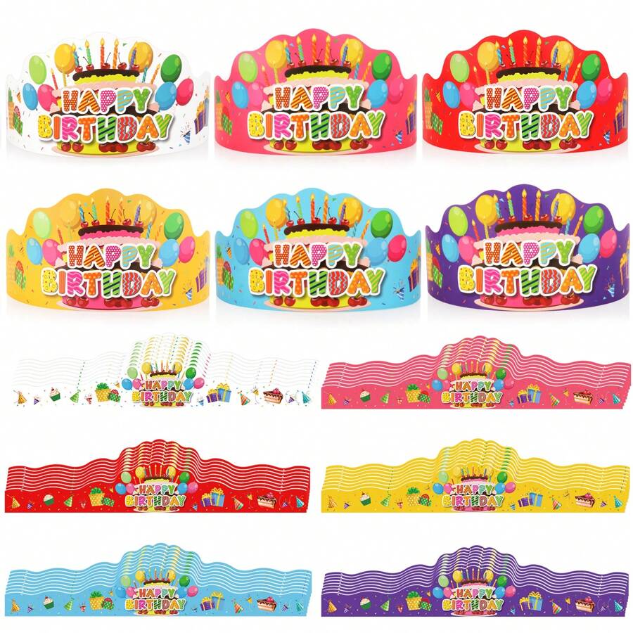 48 Pieces Birthday Crowns For Classroom, Adjustable Paper Happy ...