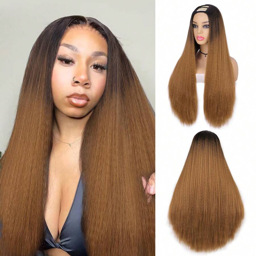 26 Inch Yaki Straght U Part Wigs Clip In Half Wigs Kinky Straight U ...