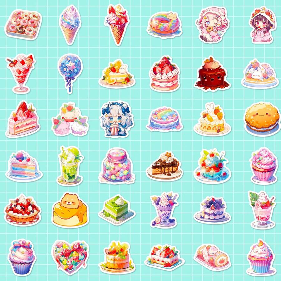 100pcs Ice Cream Stickers Cute Cake Dessert Waterproof Stickers For Water Bottle Luggage Laptop