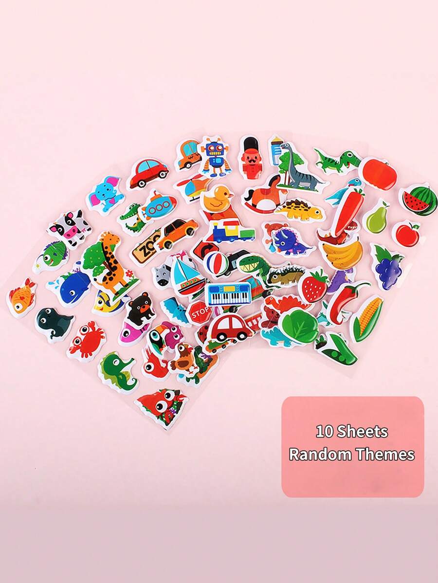 10 Sheets Random Themes 3D Stickers For Kids Toddlers, Vivid Puffy Kids ...