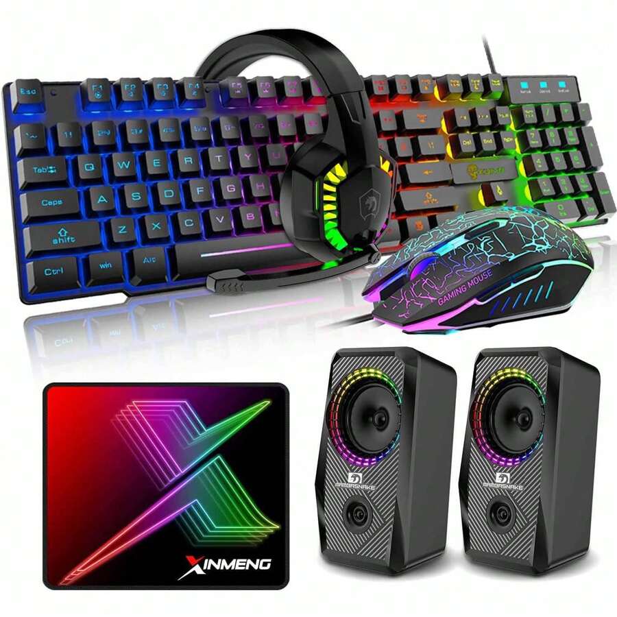 5 In 1 Wired Gaming Keyboard Mouse Headphone And Speaker Combo With ...