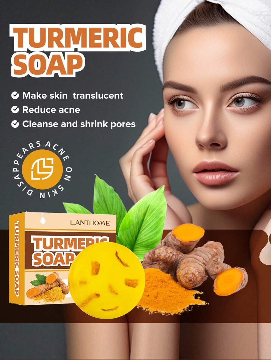 LANTHOME 100g Turmeric Clear Sores Facial Soap Deep Cleaning Essential ...