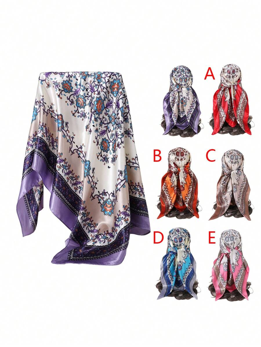 1pc Ladies' Imitated Silk Printed Headscarf Used For Chest , Scarf ...