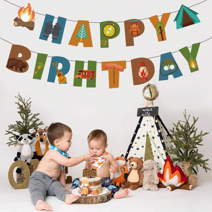 Camping Happy Birthday Banner, Camping Theme Happy Birthday Banner For ...