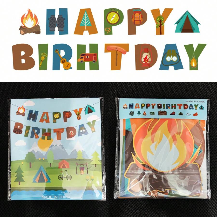 Camping Happy Birthday Banner, Camping Theme Happy Birthday Banner For ...