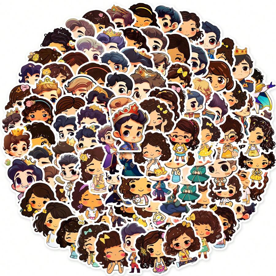 100pcs Water Bottle Stickers, Cute Dark Hair Girl Prince Vinyl ...