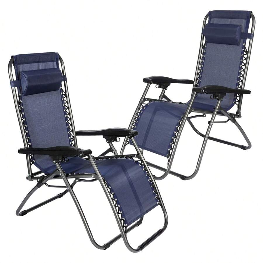 CHENGTUO 2 PACK Folding Chair Zero Gravity Chaise Lounge Recliner Deck ...