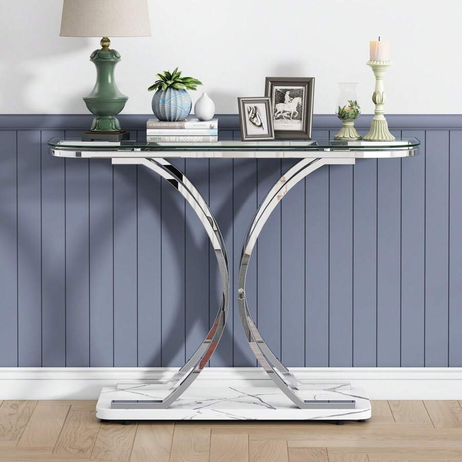 O&K FURNITURE Modern Console Tables For Entryway, Glass Entrance Table ...