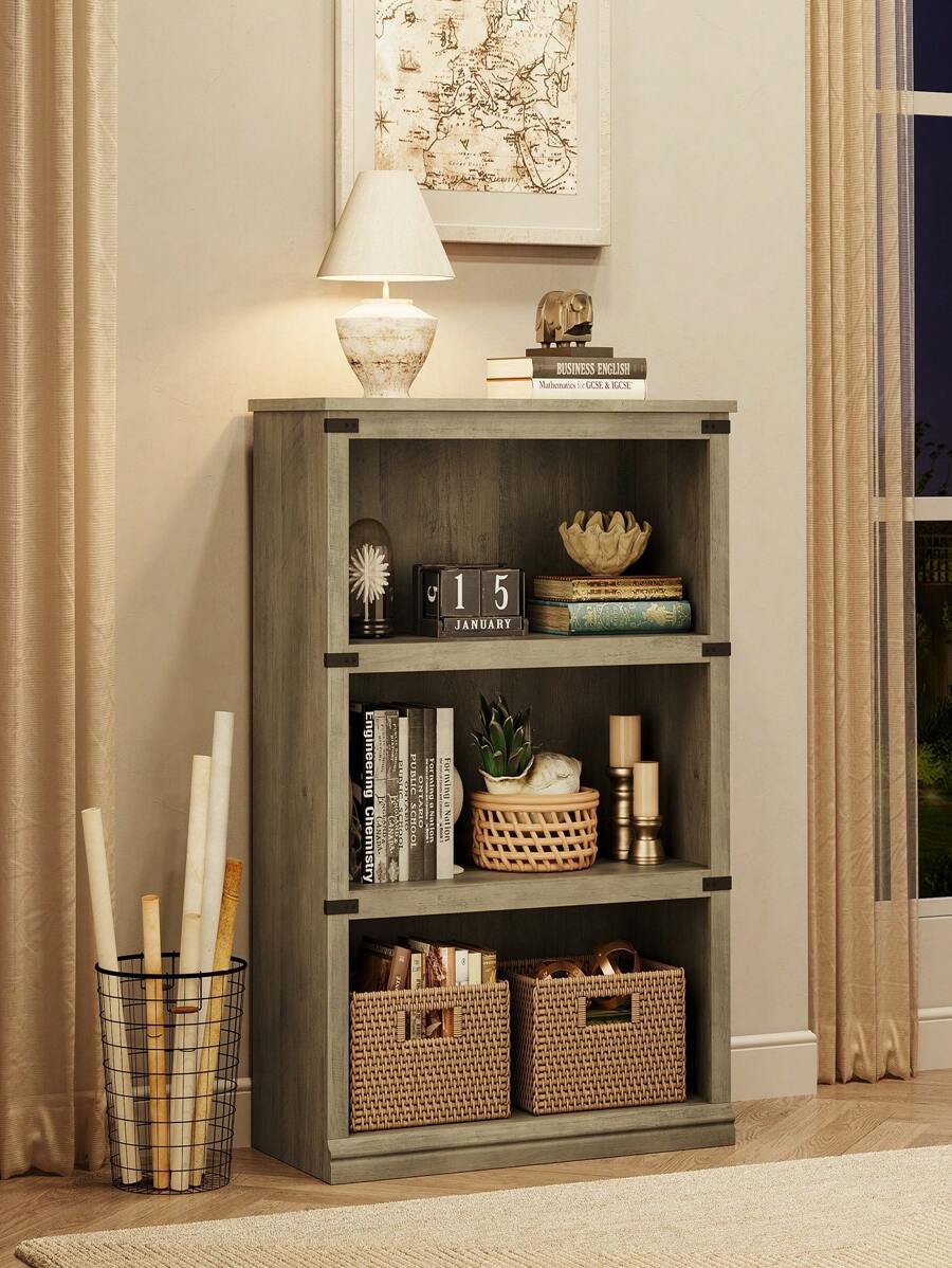 3 Tier Bookcase, Farmhouse Book Shelf With Storage, 40 Inch Tall Open ...