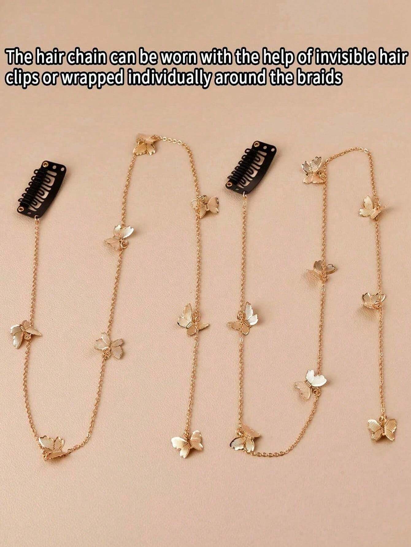 2pcs Butterfly Chain Hair Clips With Iron Sheet, Braiding Chain For ...