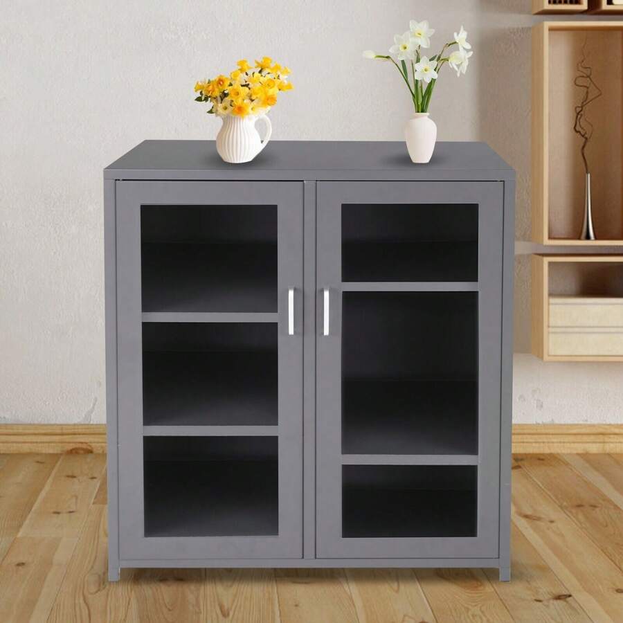 CHENGTUO Storage Cabinet Sideboard Kitchen Cupboard Glass Doors & 4 ...