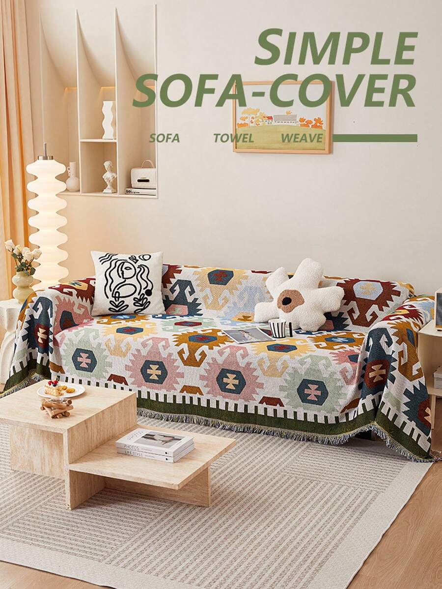 1pc Geometric Pattern Sofa Cover For Single/Double Seater Sofa ...