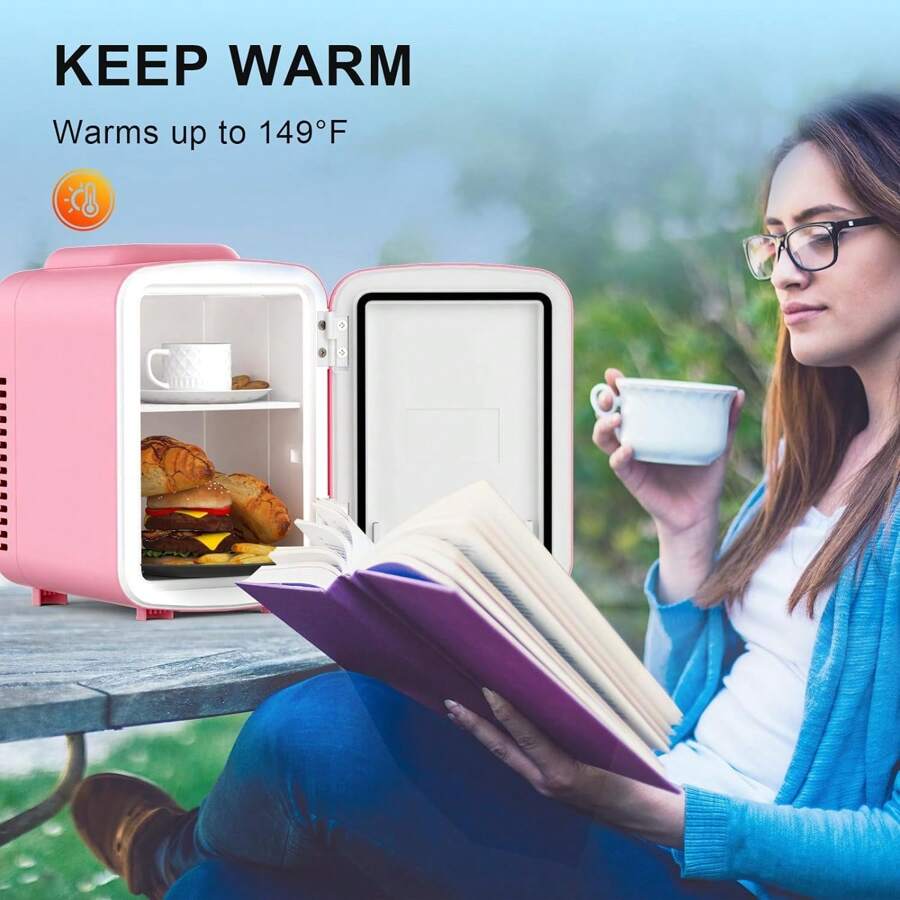 Mini Fridge, 4 Liter/6 Cans Skincare Fridge For Bedroom, Portable ...