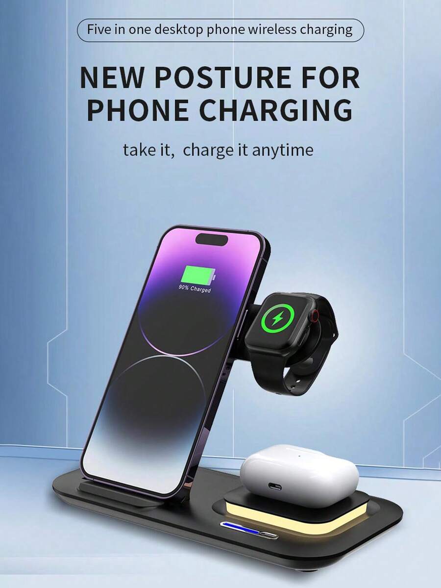 White Multifunctional 5-In-1 Night Light, Wireless Fast Charging ...