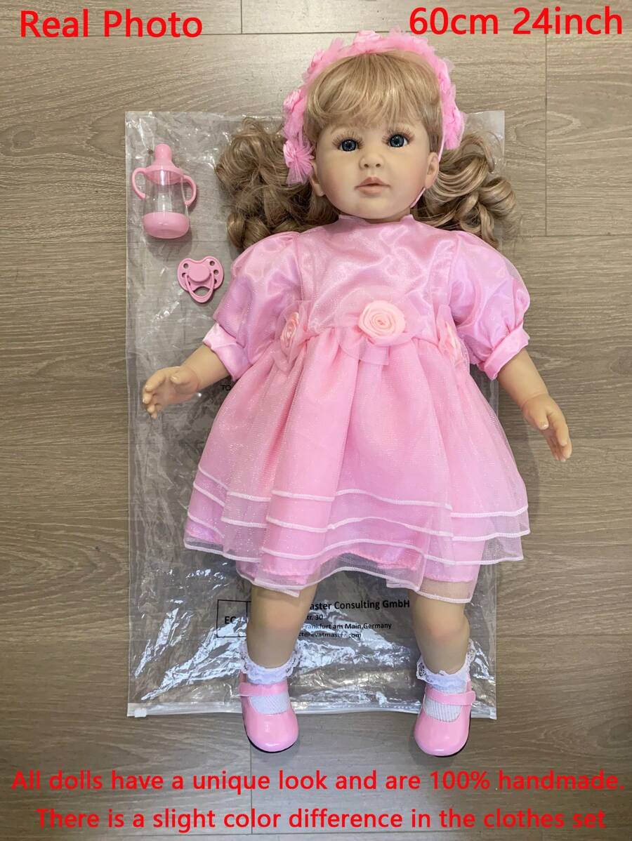 24inch/60cm Baby Poppen Pasgeboren Baby Lang Krullend haar Prinses Meisje Pop Handgemaakt ...