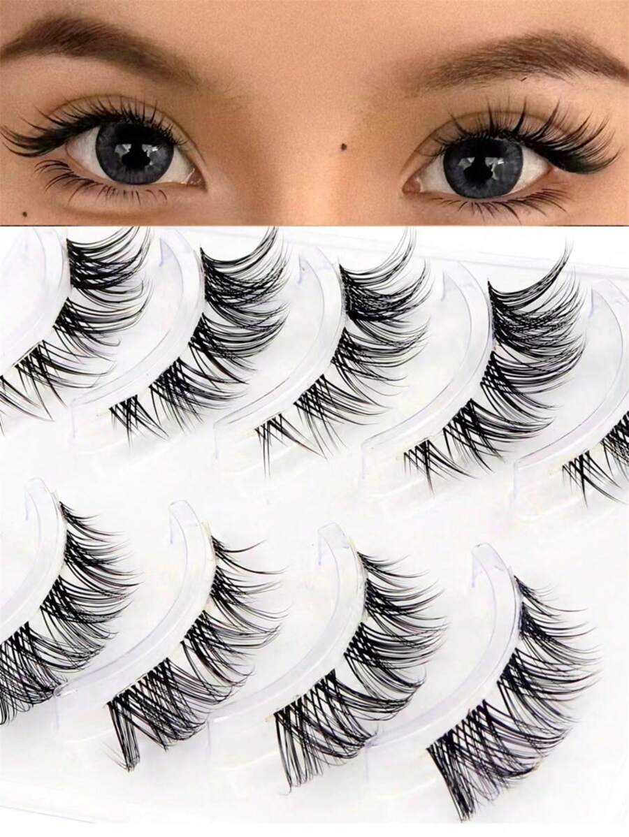 5 Pairs Faux Mink Volumes Fake Lashes,Cat Eye Strip Lashes Fairy Style ...