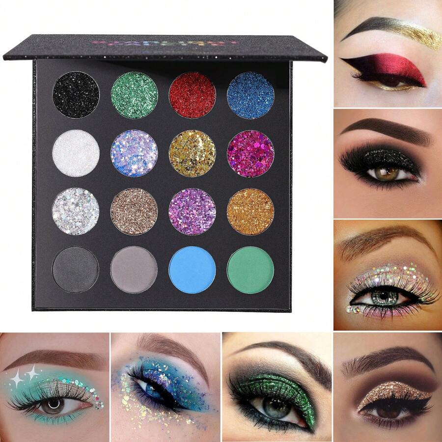 Pro Glitter Eyeshadow Palette - Professional 16 Colors - Chunky & Fine ...