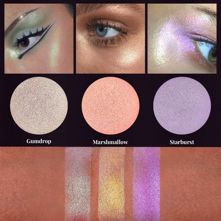 3 Colors Face Highlighter Makeup Palette, Holographic Shimmer Glow Duo ...