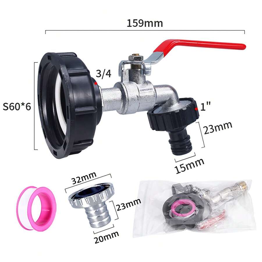 IBC Outlet Tap, 1000L Water Tank Tap Alloy Ball Valve With 3/4 Inch ...