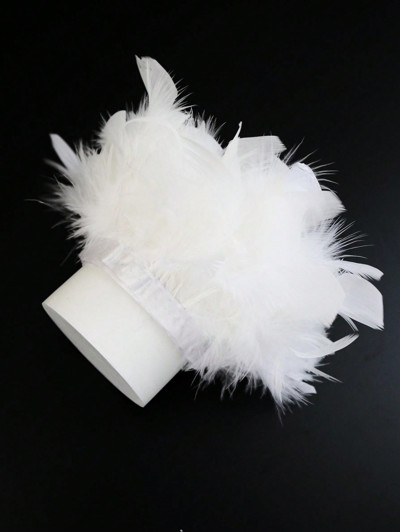 1pc White Feather Trim With Fabric Border, Diy Feather Dress Dance ...