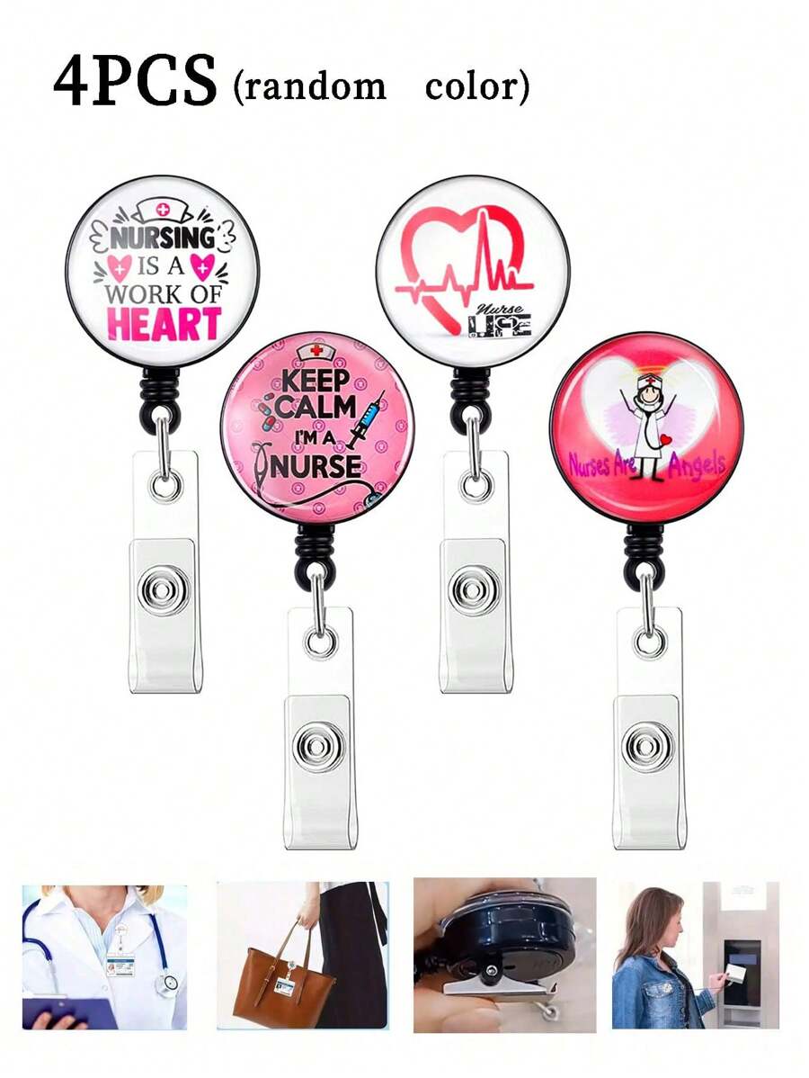 4 Piece Creative Badge Reel Retractable With Easy Draw String, Suitable ...