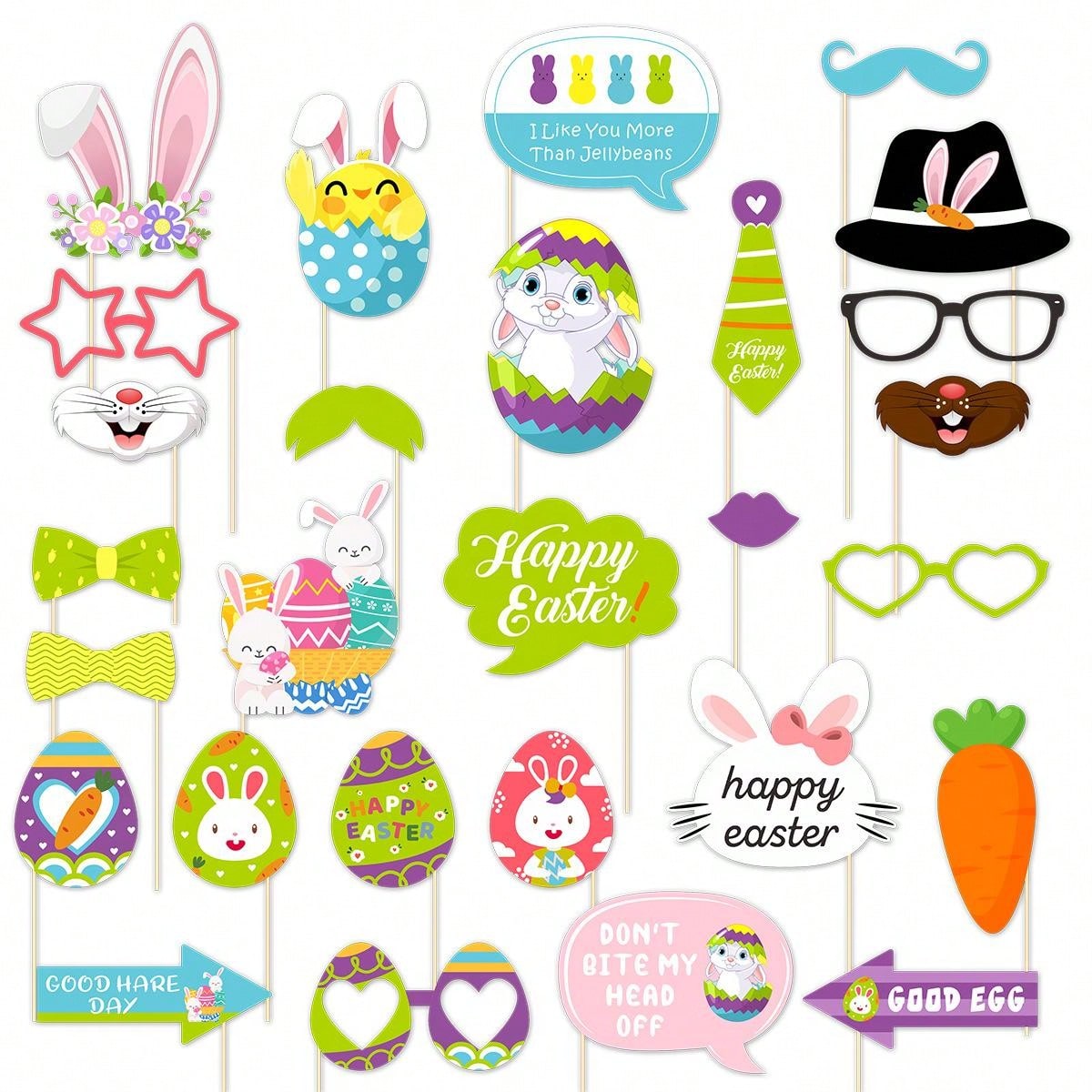 28 Pcs Happy Easter Photo Props For Photoshoot Egg Bunny Selfie ...