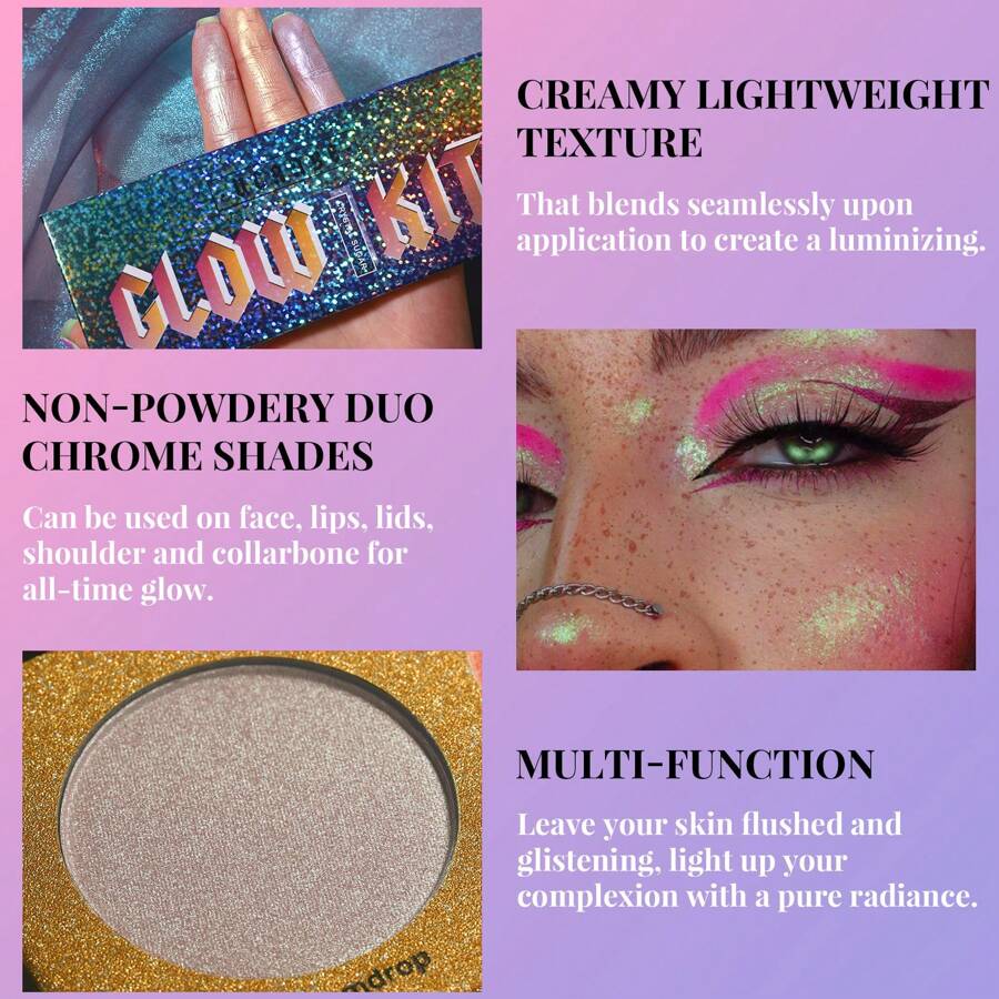3 Colors Face Highlighter Makeup Palette, Holographic Shimmer Glow Duo ...