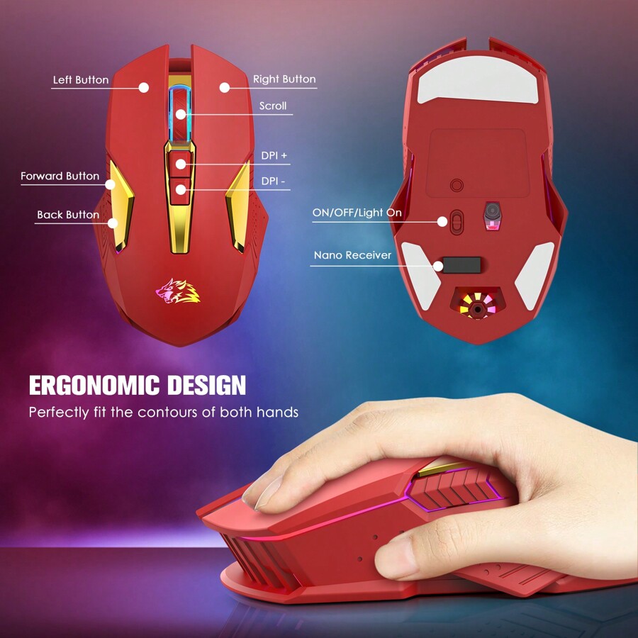 Rechargeable Wireless Gaming Mouse With Rainbow Rgb Backlit, Optical ...
