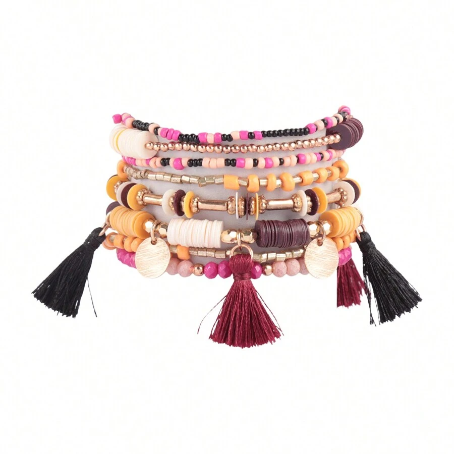Multi Beads Fimo, Disk, Tassel Pendant Layered Stackable Versatile ...
