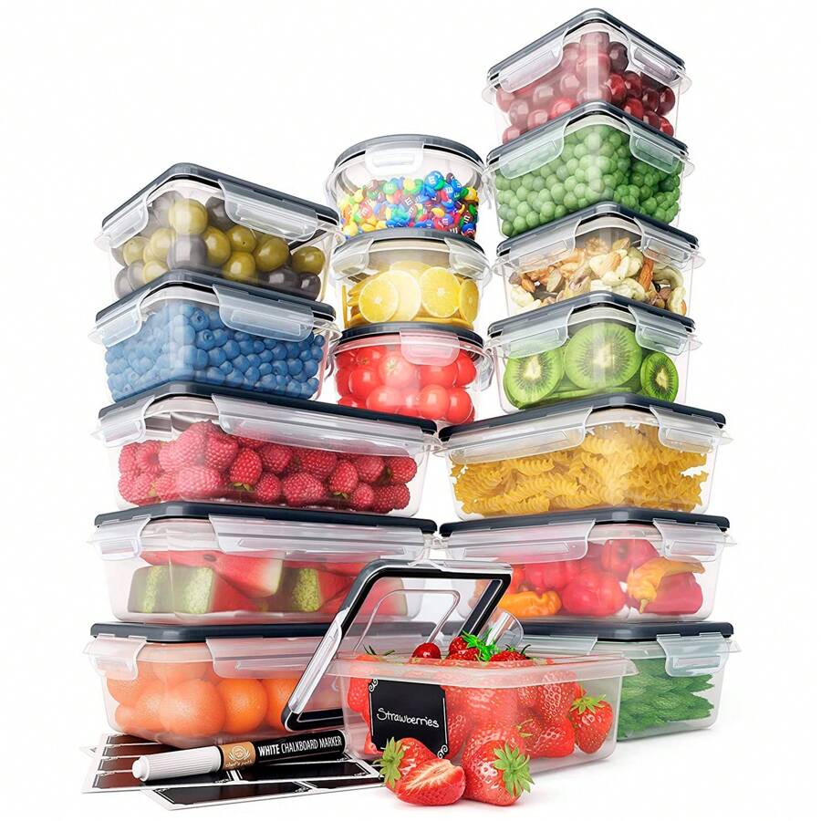 32 Piece Food Storage Containers Set With Easy Snap Lids (16 Lids + 16 ...