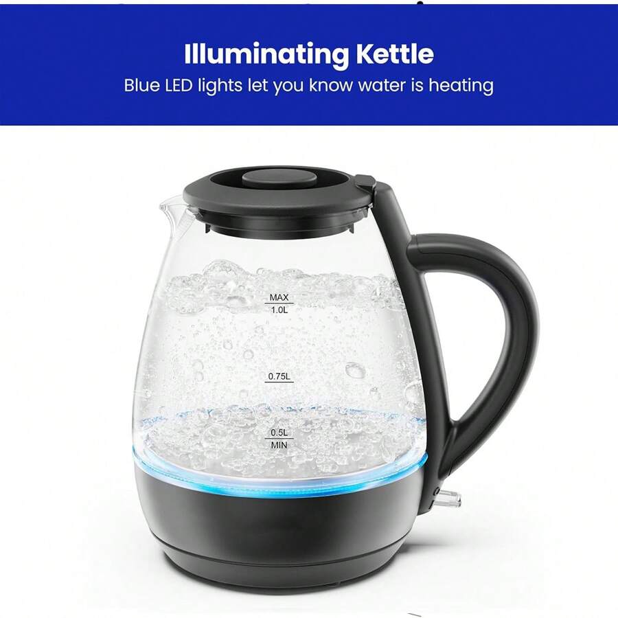 1L Electric Tea Kettle With LED Lights, Automatic Shut Off, Removable ...