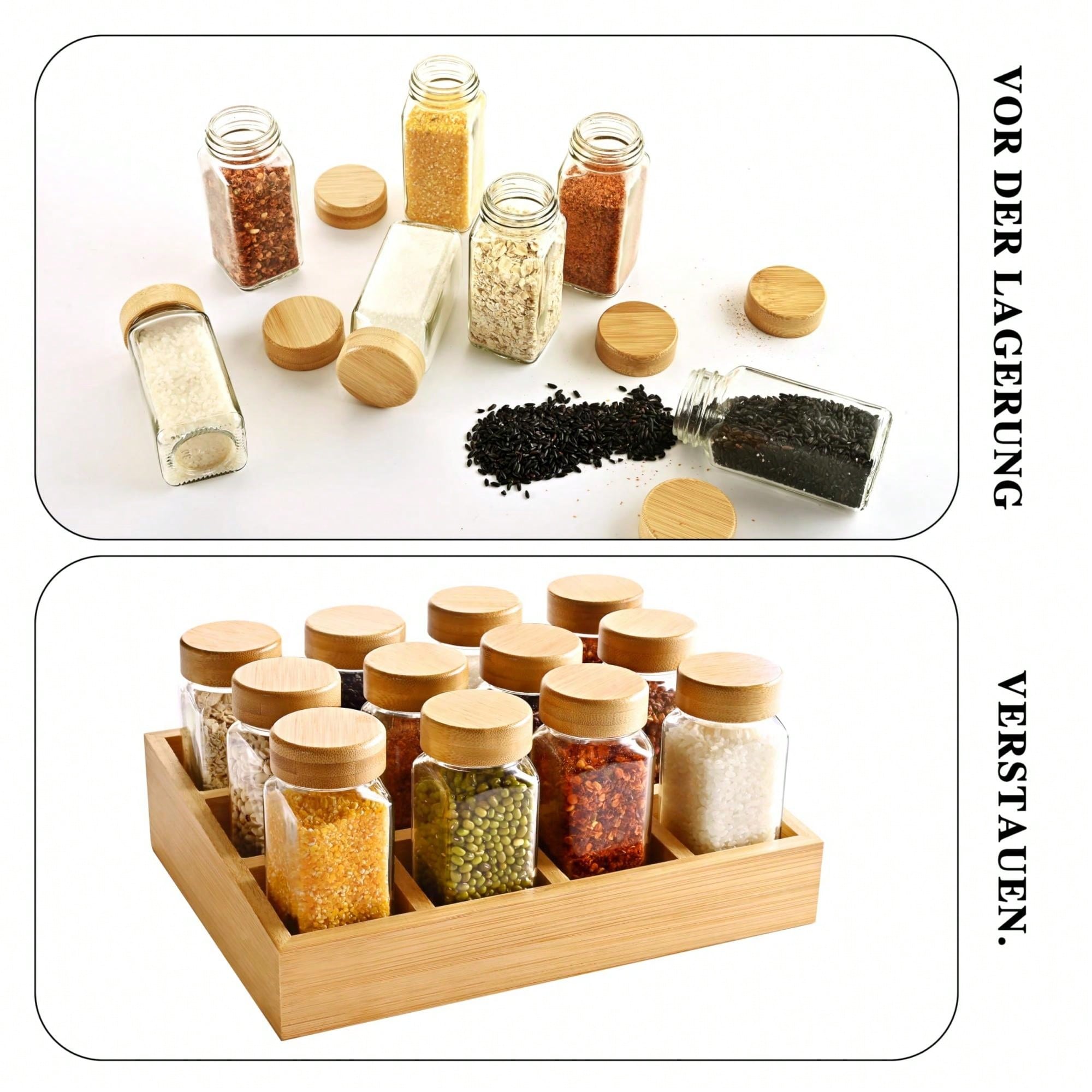 2024 New Arrival 12-Piece Bamboo Spice Jar Set With Rack, Bamboo ...