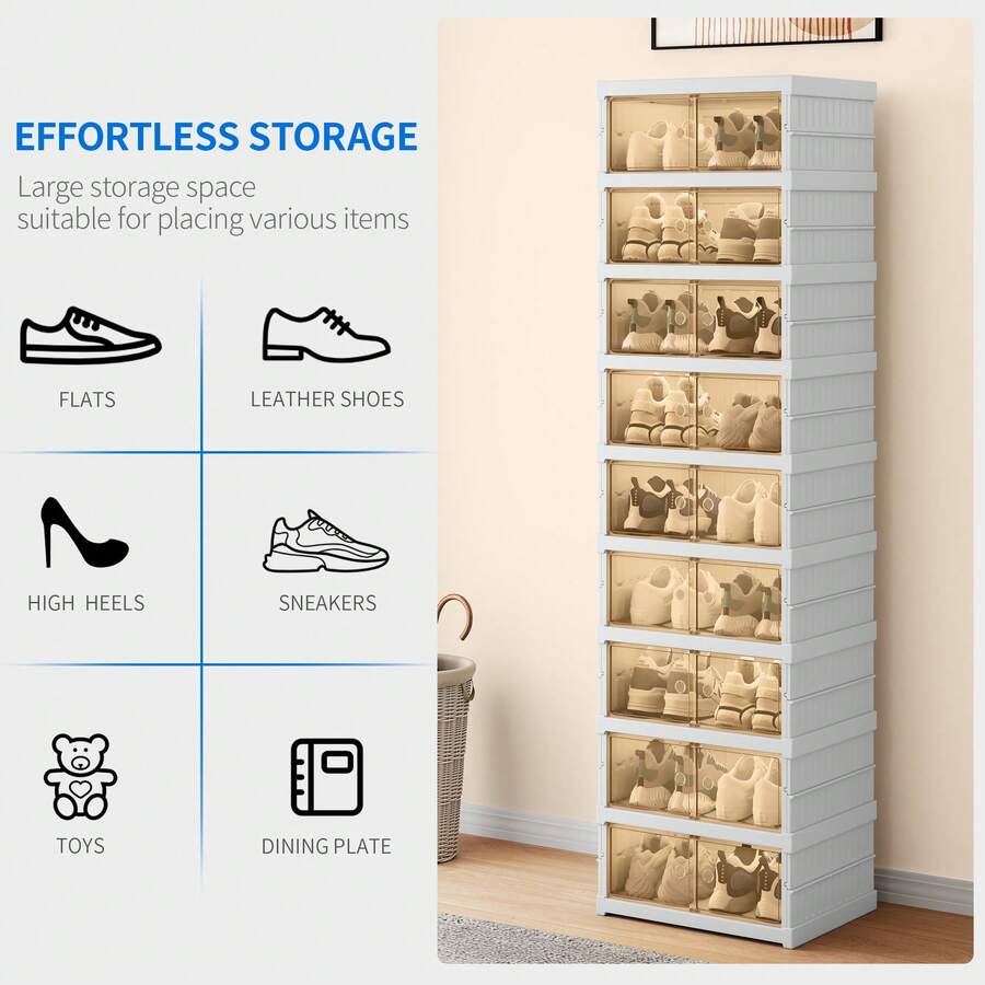 Homnibu 9 Tiers-18 Pairs Easy Assembly Shoe Organizer Storage Box For ...