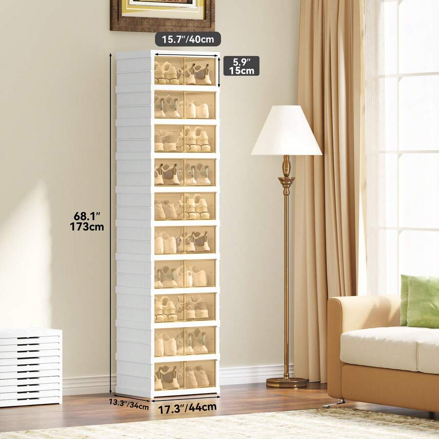 YITAHOME 10 Tiers-20 Pairs Easy Assembly Shoe Box With Magnetic Doors ...