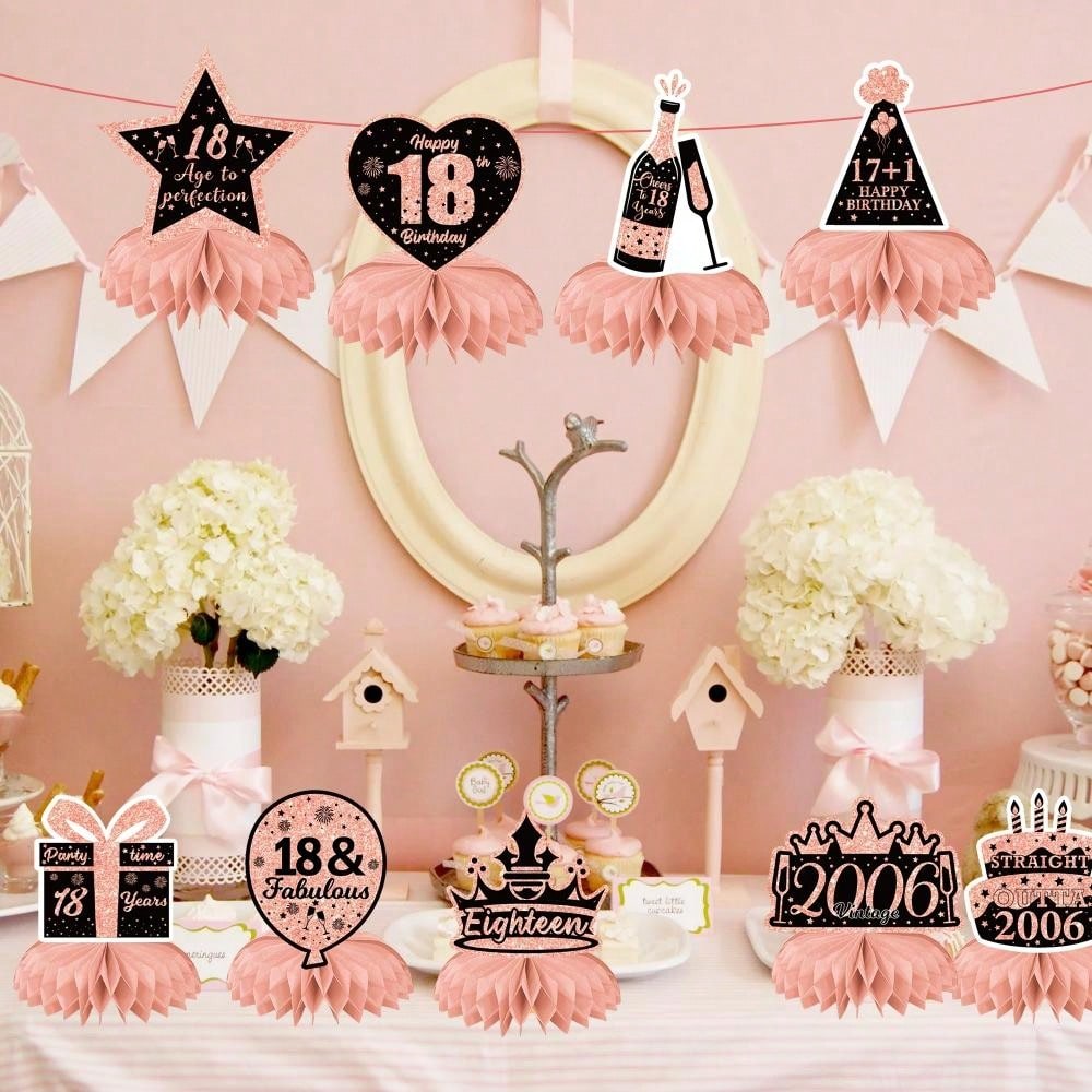 18th Honeycomb Birthday Decorations,2006-2024 9pcs 18th Birthday Table ...