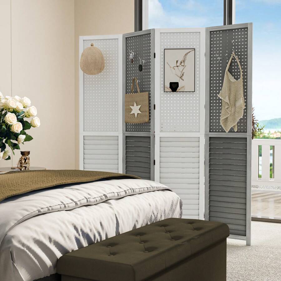 Homnibu Room Divider, 4 Panel Folding Privacy Screens With Pegboard ...