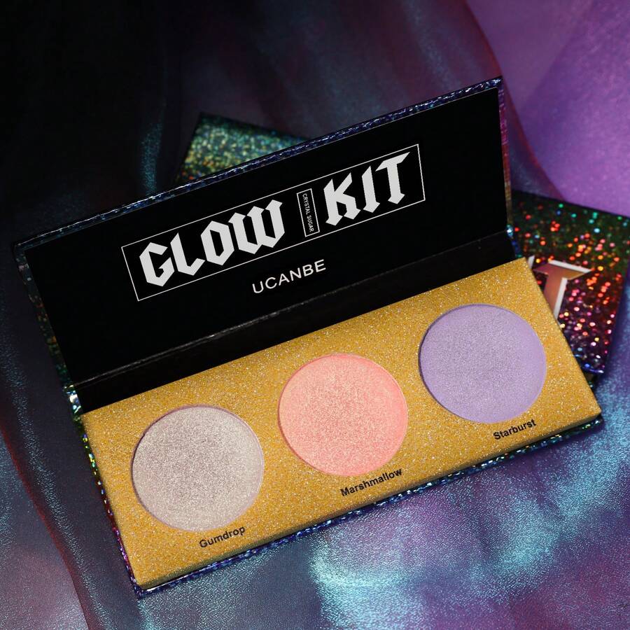 3 Colors Face Highlighter Makeup Palette, Holographic Shimmer Glow Duo ...