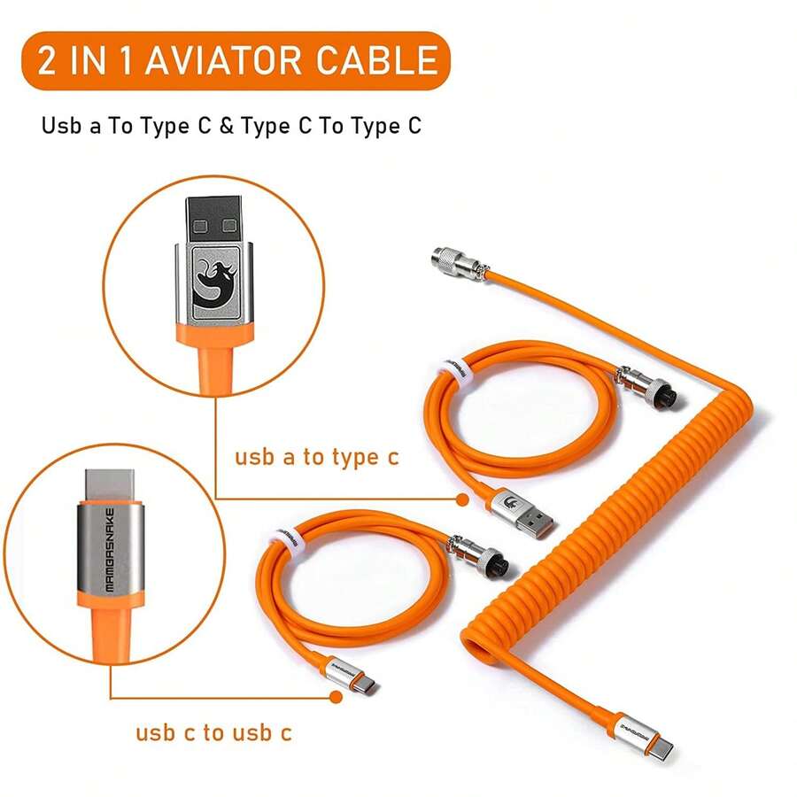 C04 2 In 1 Custom Coiled USB C Cable For Gaming Keyboard-Detachable ...
