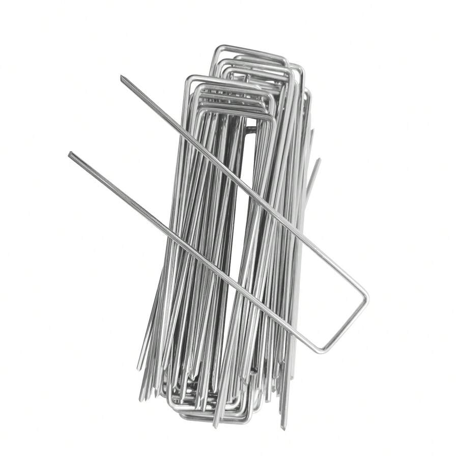 6 Inch Garden Stakes Galvanized, 100 Pack U-Type Turf Staples, Garden ...
